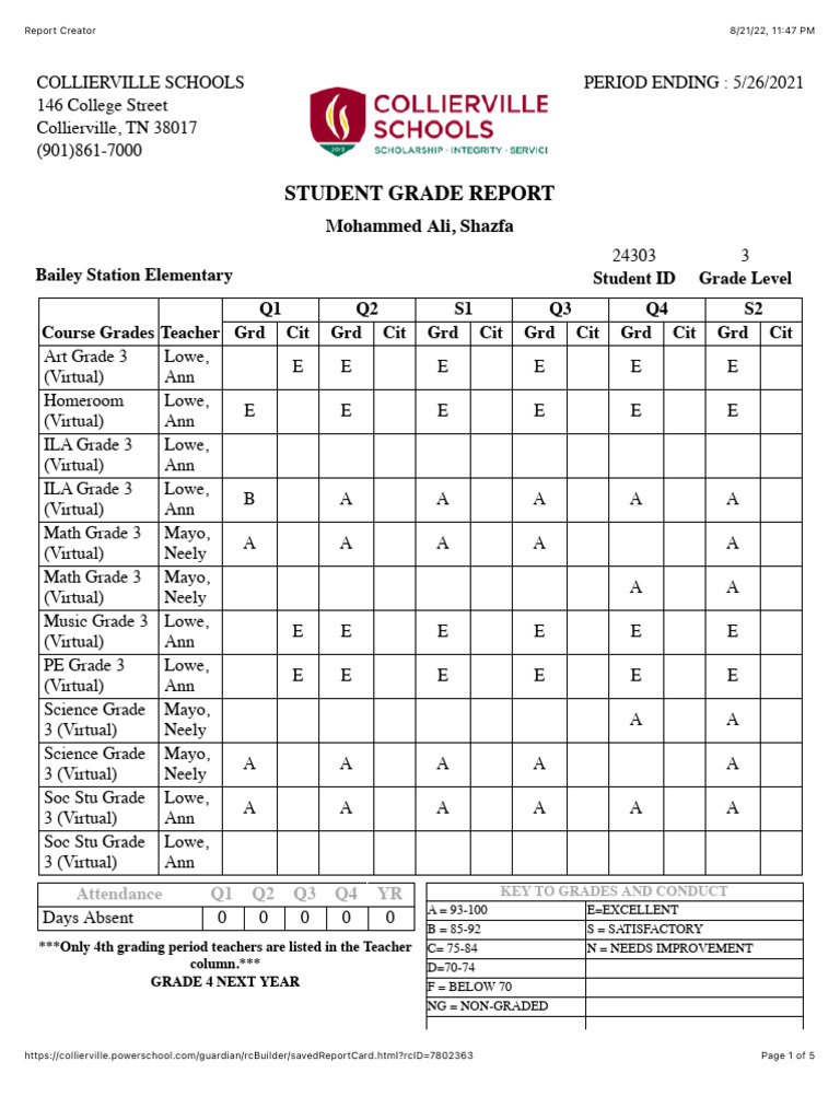 Bailey Grade 3 Report - Shazfa | PDF