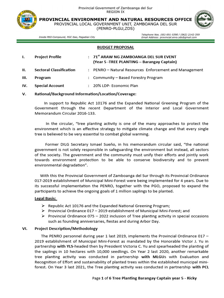 Tree Planting Budget Proposal 2023 | PDF | Climate Change | Natural ...