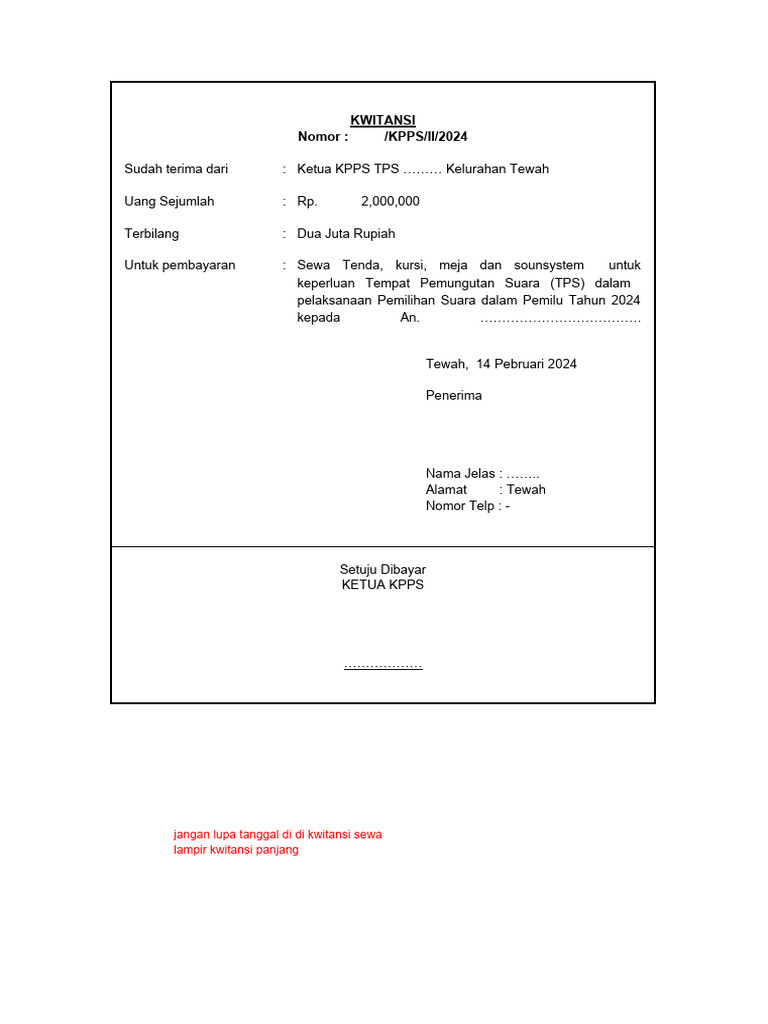 KWITANSI KPPS Belanja Operasional | PDF