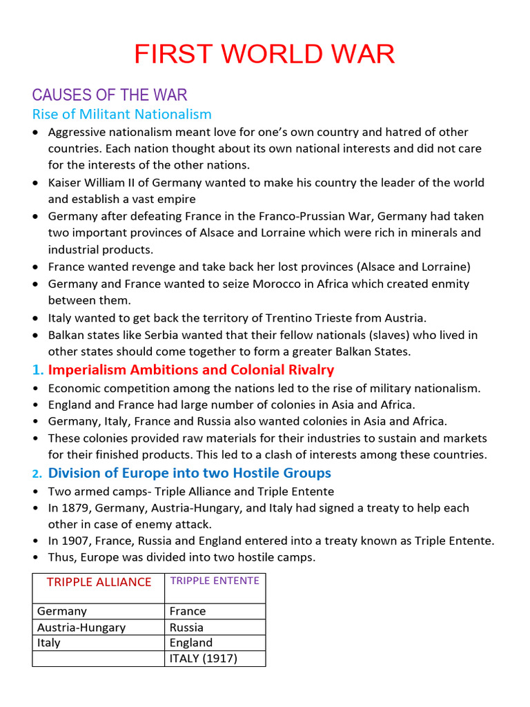 First World War Notes | PDF | Allies Of World War I | Conflicts