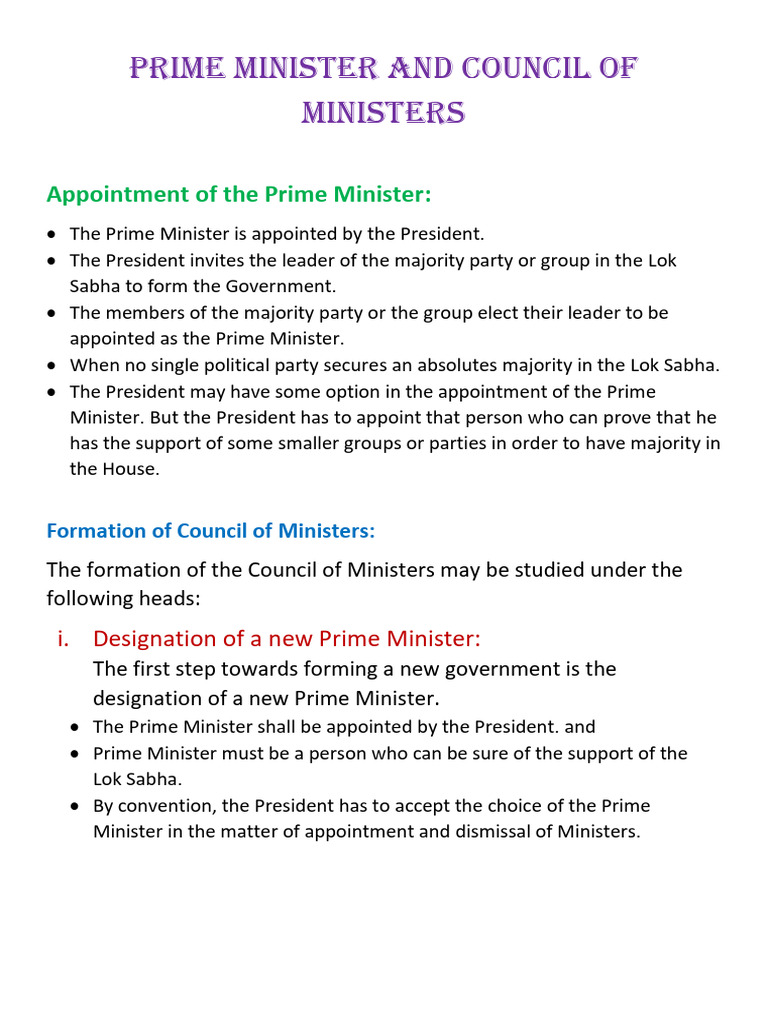 Prime Minister and The Council of The Ministers | PDF | Cabinet ...