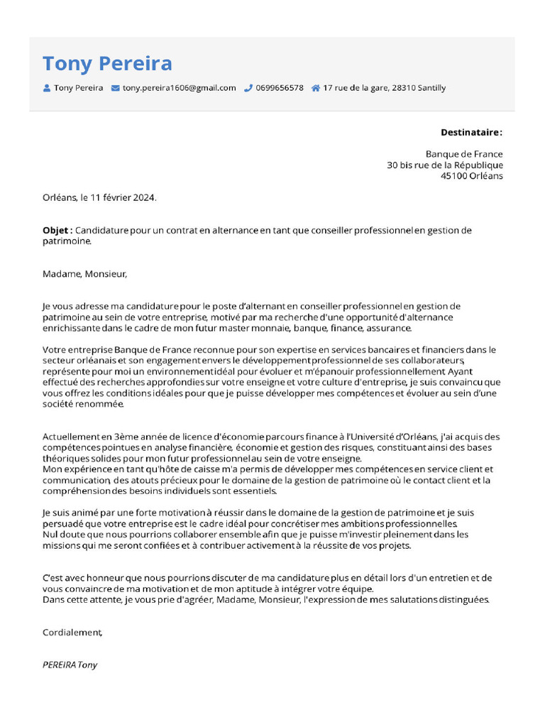 Banque de France Lettre de Motiv | PDF