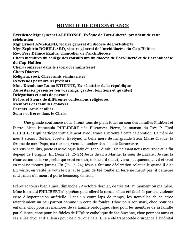 Homélie pour Mme Immacula Philibert | PDF | Religion et spiritualité