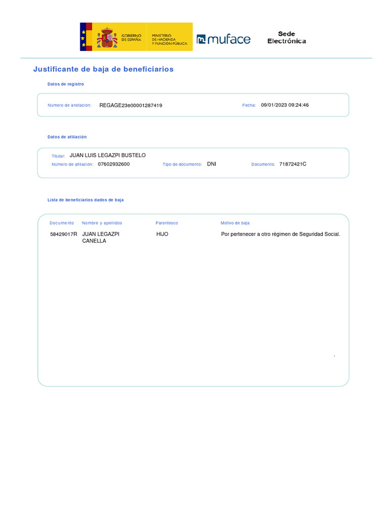 Descargar Justificante Baja Beneficiario | PDF