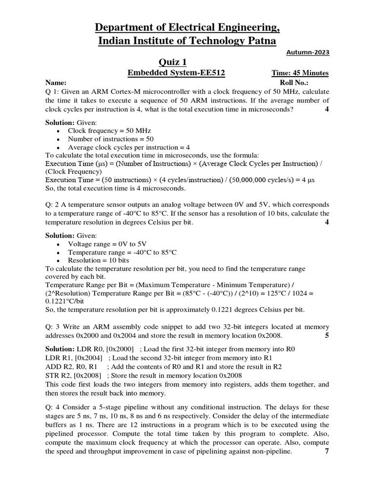 Embedded System-Quiz - Solution - FINAL | PDF | Central Processing Unit | Temperature