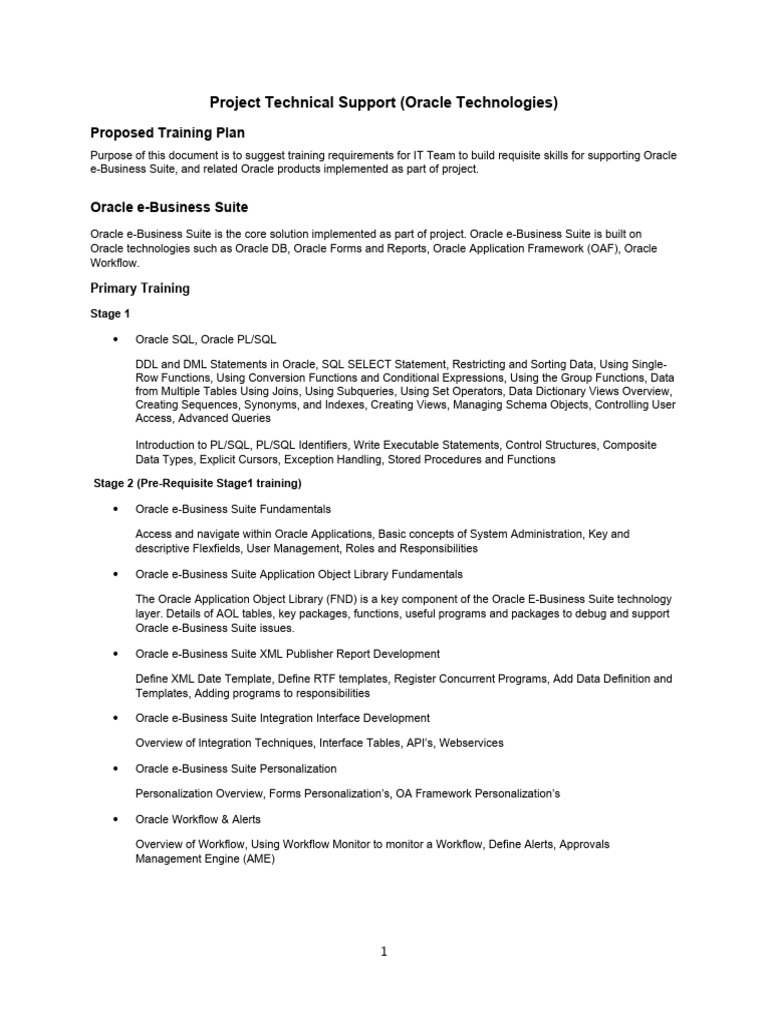 Proposed Training Plan Required | PDF | Pl/Sql | Sql