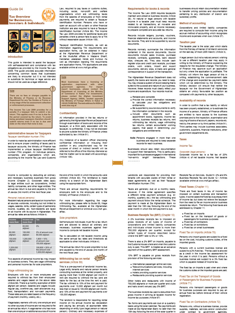 Guide 04 Tax Overview For Businesses | PDF