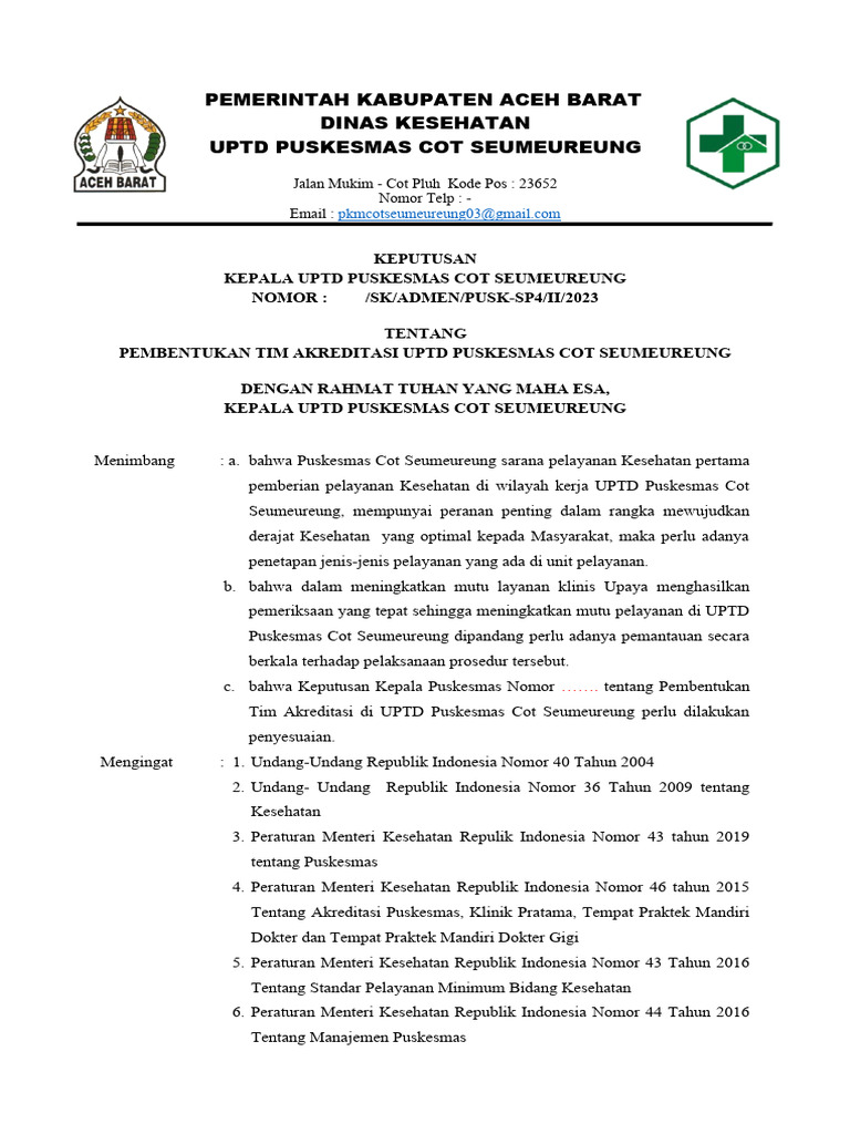 SK Anggota Tim Akreditasi PKM - Cs 2024 | PDF