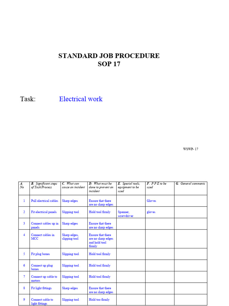Sop 17 Electrical Work | PDF