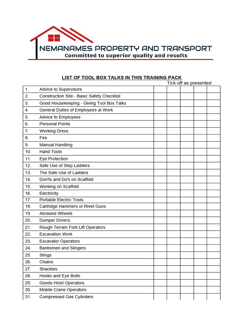 Tool Box Meeting (New) | PDF | Crane (Machine) | Scaffolding