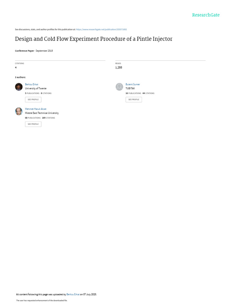 Designand Cold Flow Experiment Procedureofa Pintle Injector | PDF