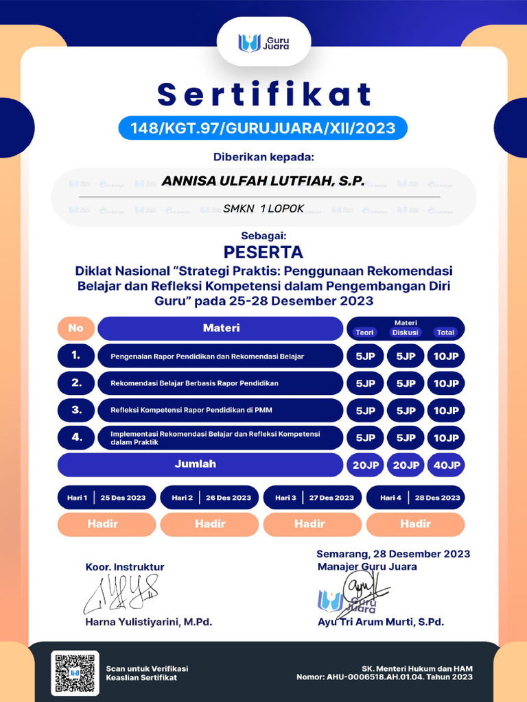 2023-12-25 Sertifikat Diklat Nasional - Strategi Praktis - Penggunaan ...
