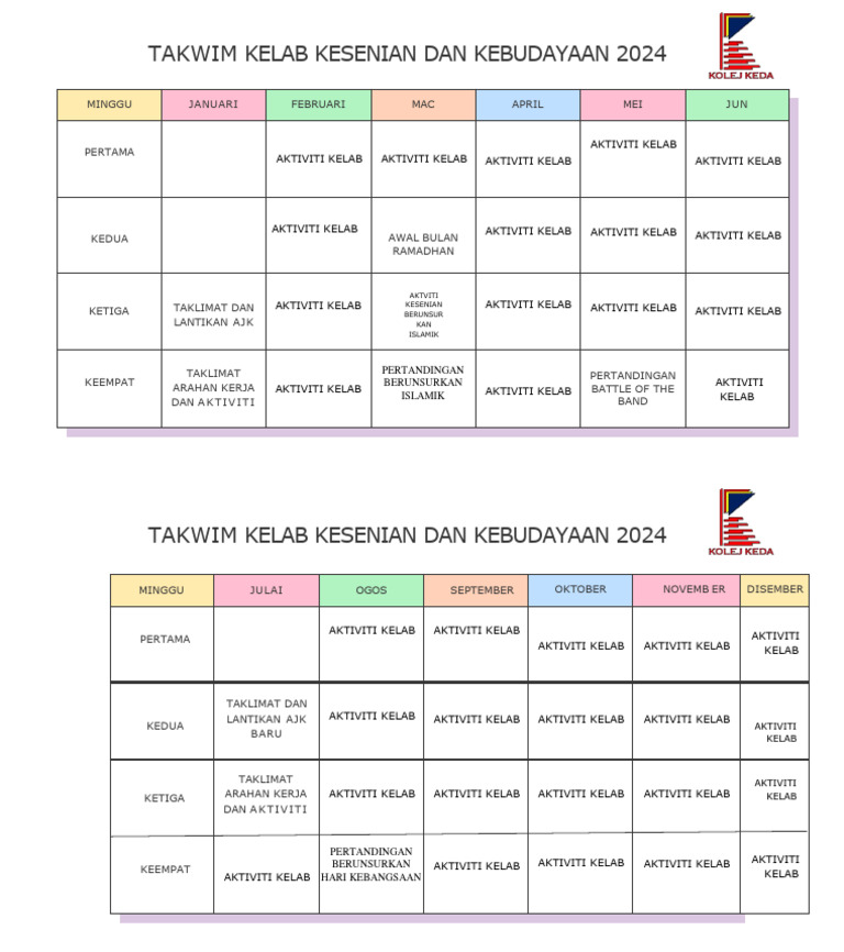 Takwim Kelab Seni | PDF
