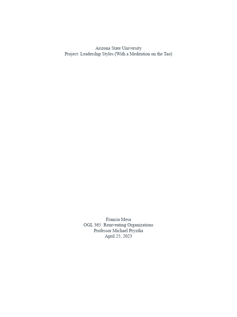 Module 6 Project Leadership Styles With A Meditation On The Tao v3 | PDF | Leadership | Apple Inc.