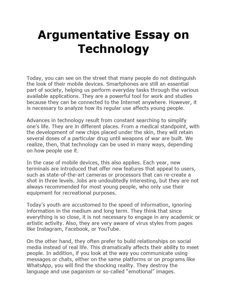 Argumentative Essay On Technology | PDF | Computers