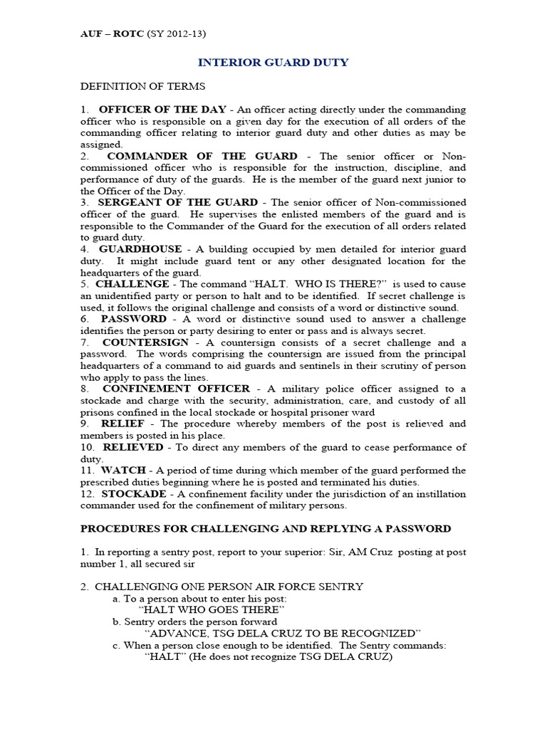 4 Interior Guard Duty.2 | Download Free PDF | Non Commissioned Officer ...