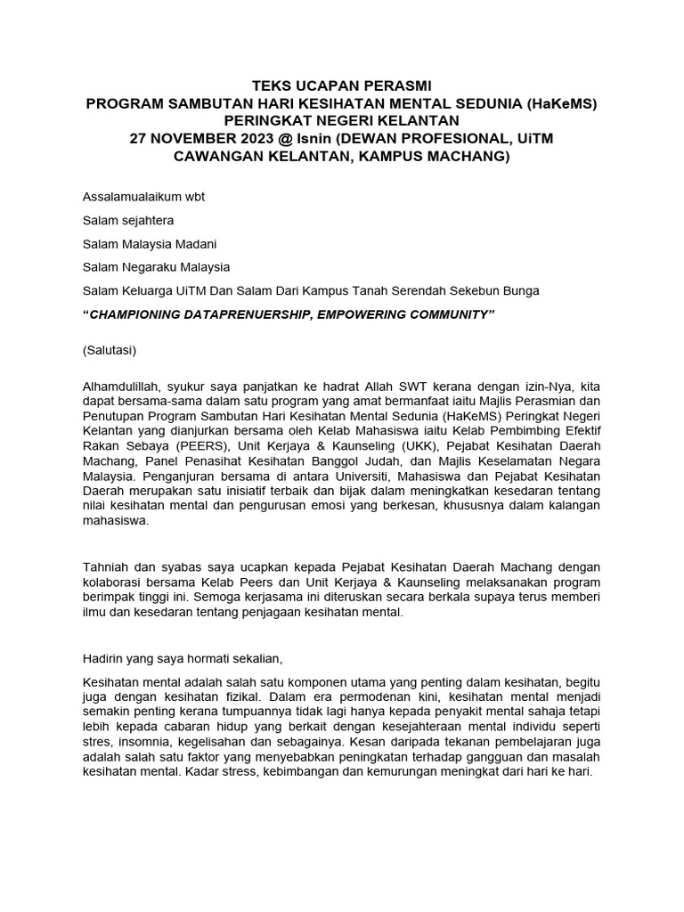 Teks Ucapan Perasmi 27HB | PDF