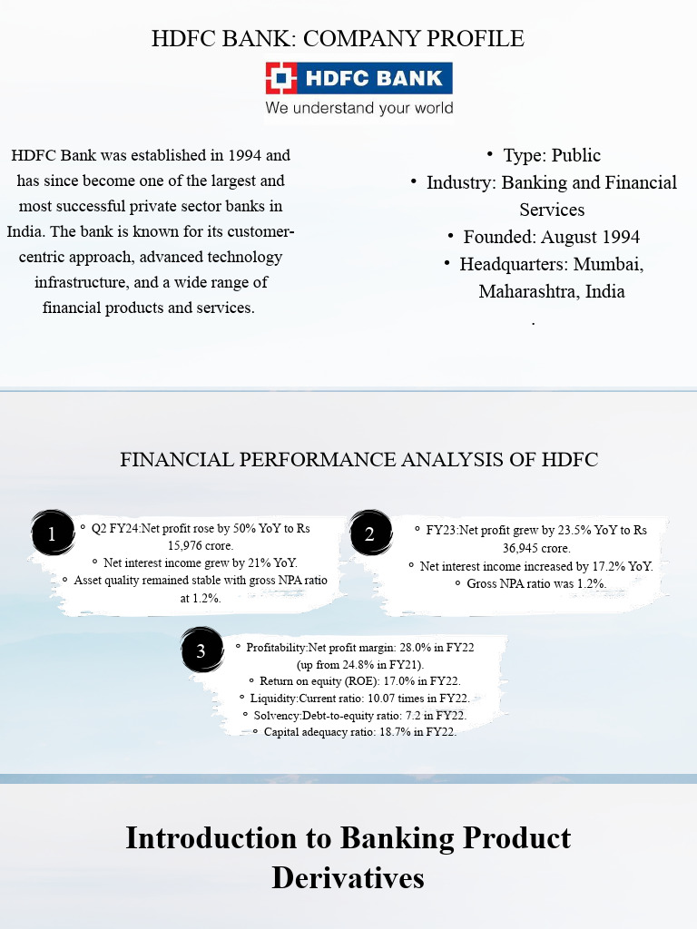 HDFC Bank: Company Profile | PDF | Derivative (Finance) | Financial Risk