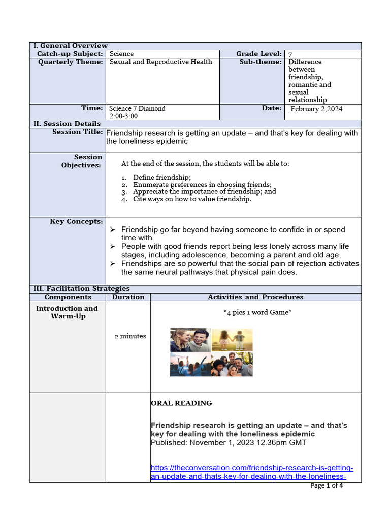 TG Grade 7 | PDF | Friendship | Loneliness