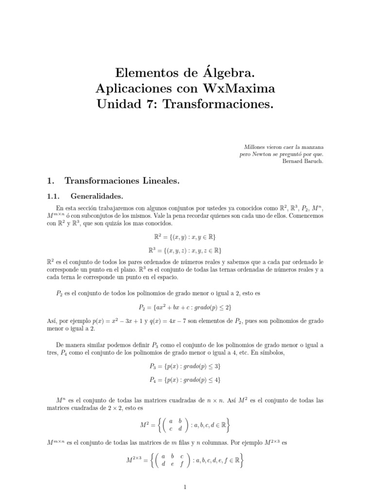 Transformaciones Lineales en Álgebra | PDF | Valores propios y vectores propios | Ecuaciones