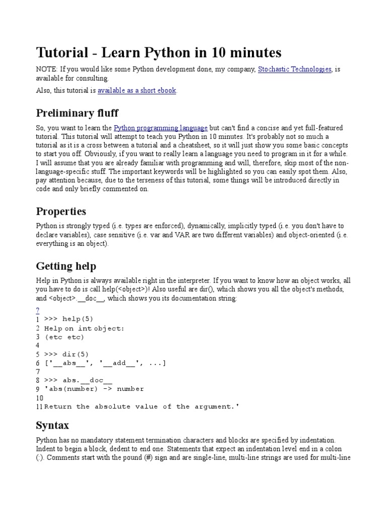 Learn Python in 10 Minutes | PDF | Class (Computer Programming ...