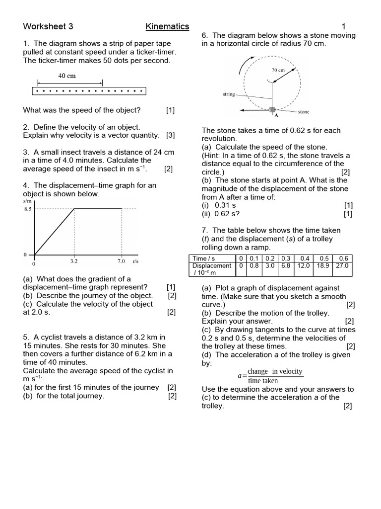 Kinematics Worksheet: Speed & Motion | PDF