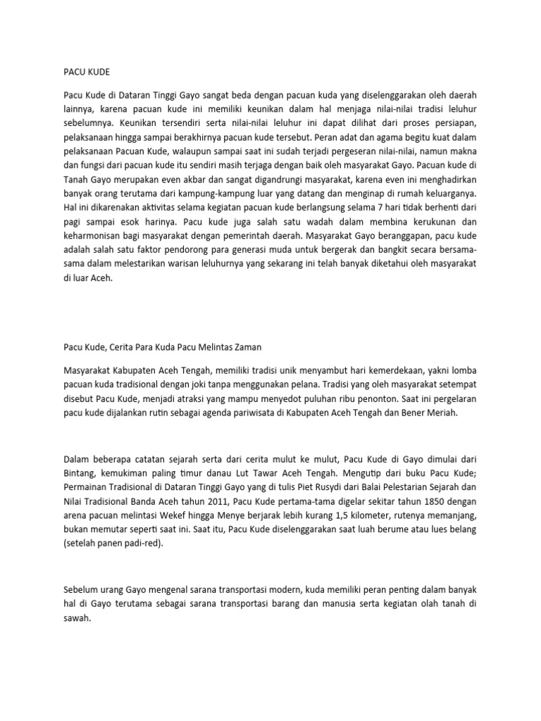 Tradisi Pacu Kude di Aceh Tengah | PDF