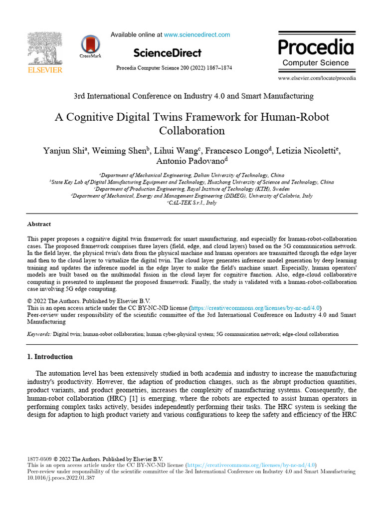 A Cognitive Digital Twins Framework For Human-Robot Collaboration | PDF ...