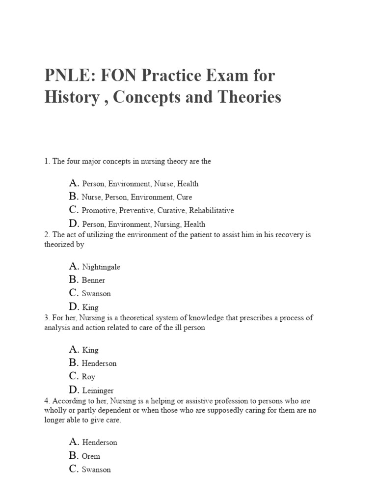 Foundation of Nursing Practice Exam For History, Concepts and Theories ...