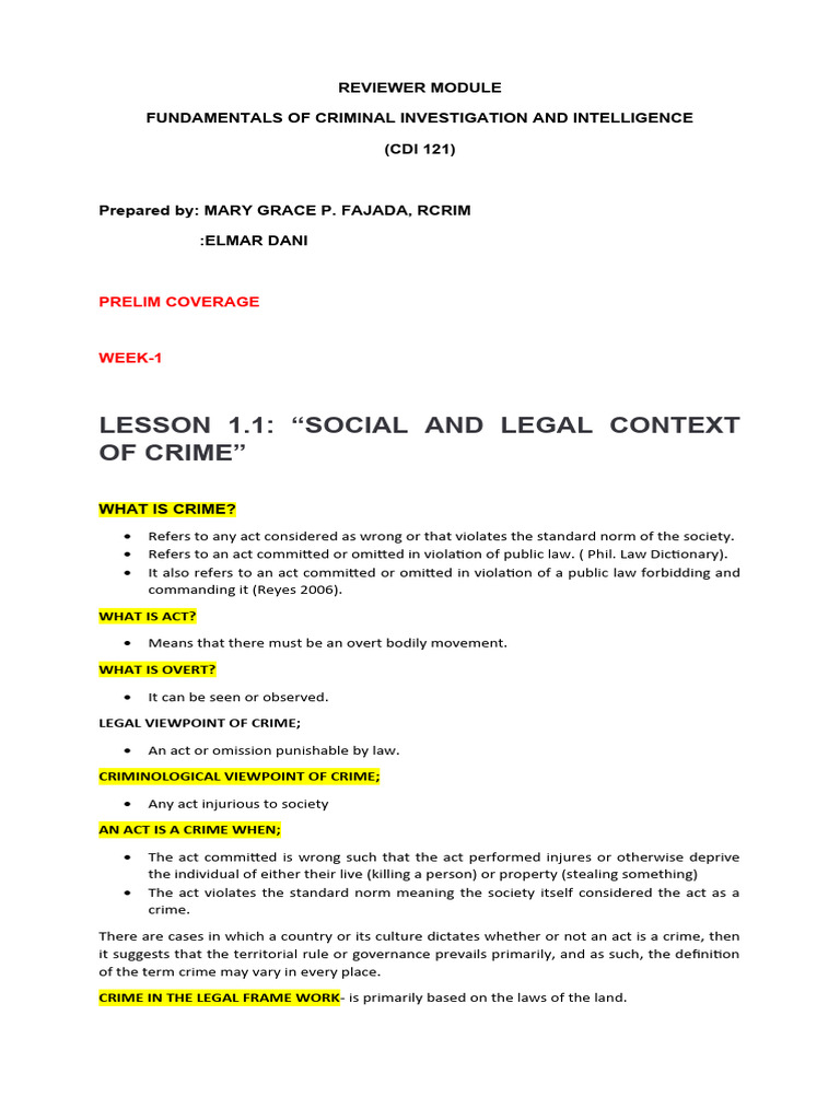 CDI-Module Prelim, Midterm To Final | PDF | Crime Scene | Witness