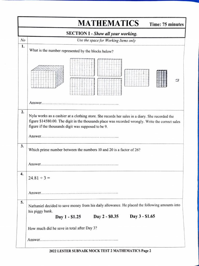Lester Subnaik 2022 Mock Test 2 | PDF