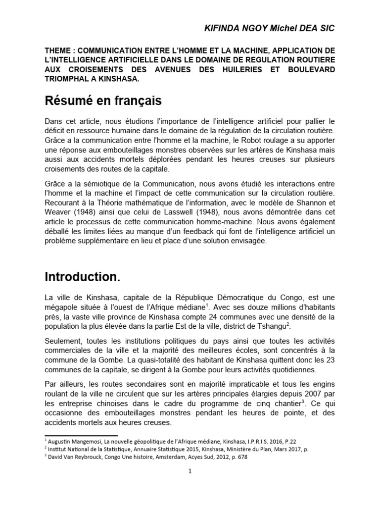 Résumé en Français: Kifinda Ngoy Michel Dea Sic | PDF