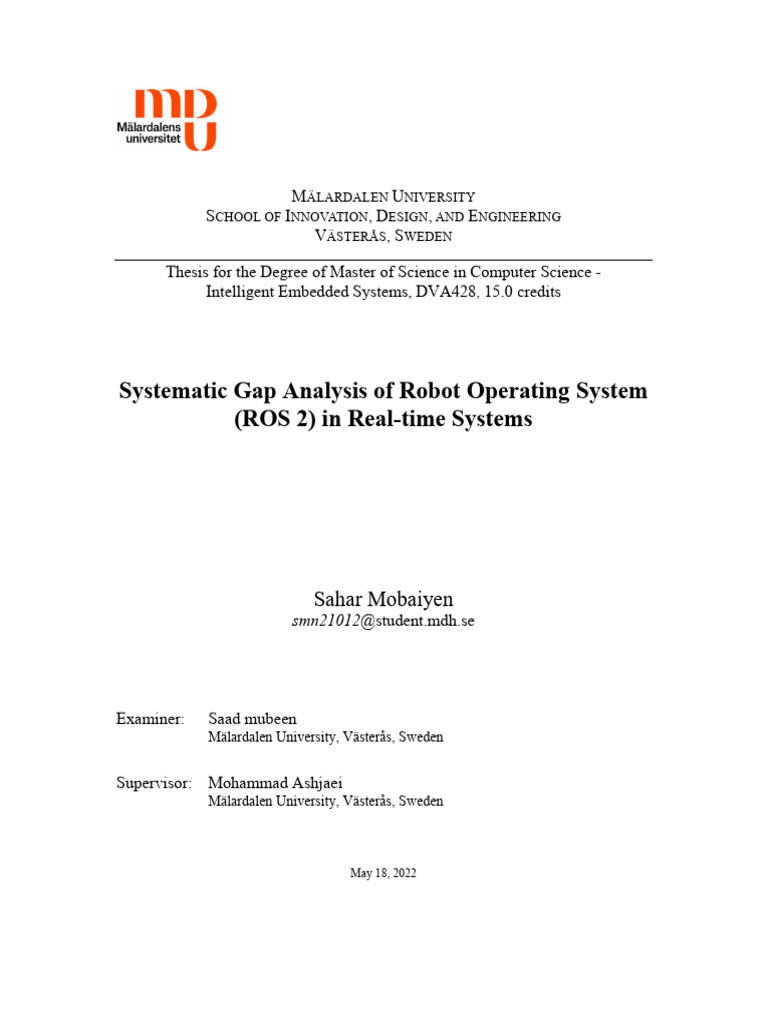 Systematic Gap Analysis Of Robot Operating System Ros 2 In Real Time Systems Pdf Embedded