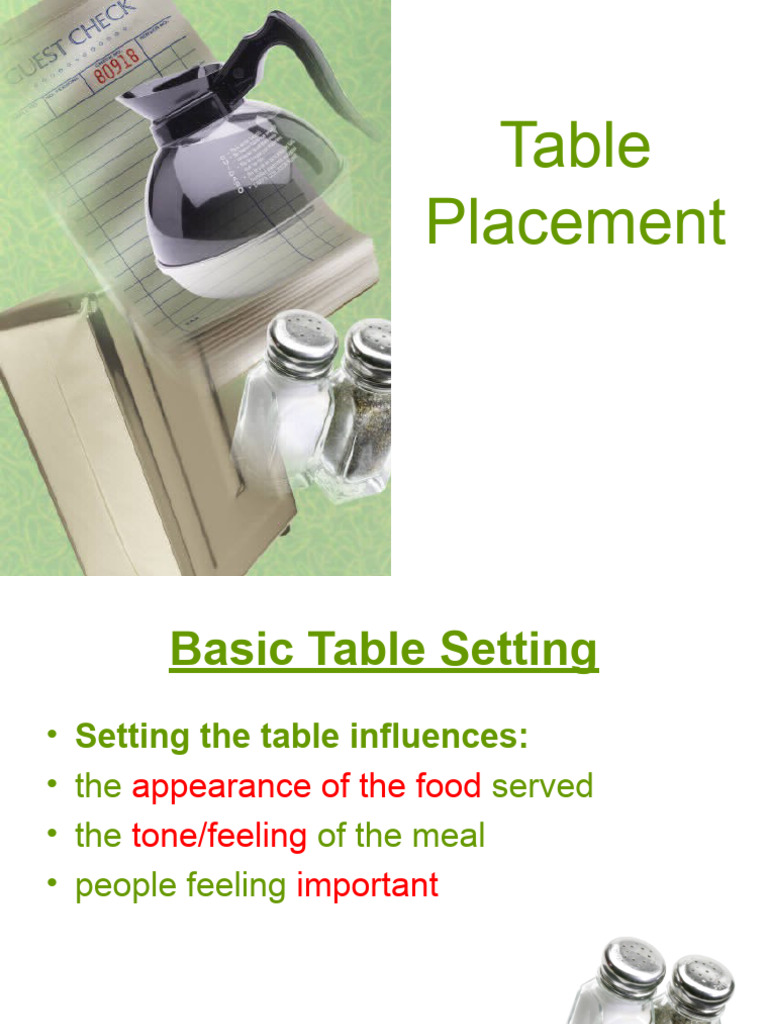 Table Placement | PDF | Tableware | Food And Drink Preparation