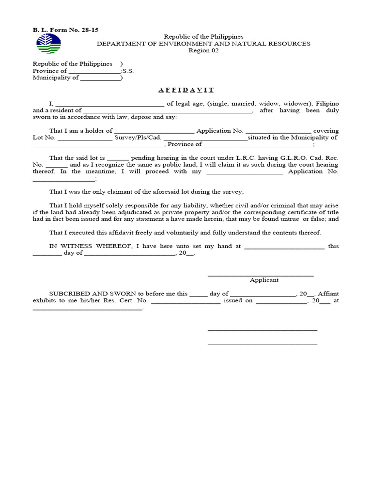 Affidavit of Land Ownership Form | PDF | Law