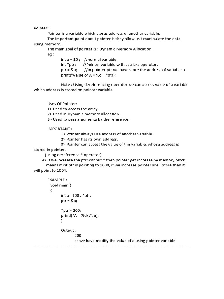 Pointer C Notes | PDF | Pointer (Computer Programming) | Computer Science