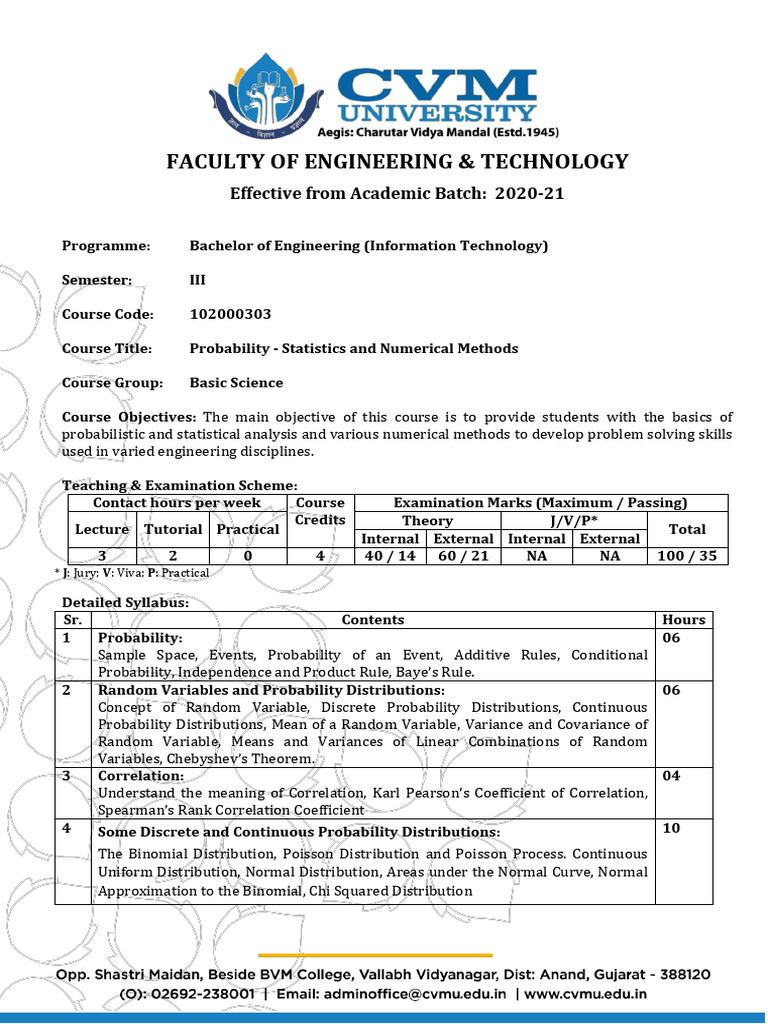 Probability - Statistics and Numerical Methods | PDF | Probability ...