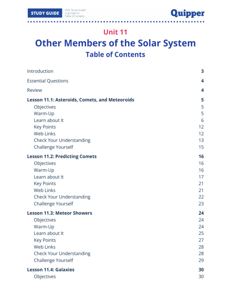 Science 8 Unit 11 Other Members of The Solar System Study Guide | PDF
