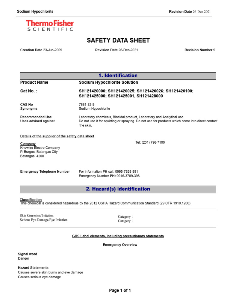 Group 3 Sds Bleach | PDF