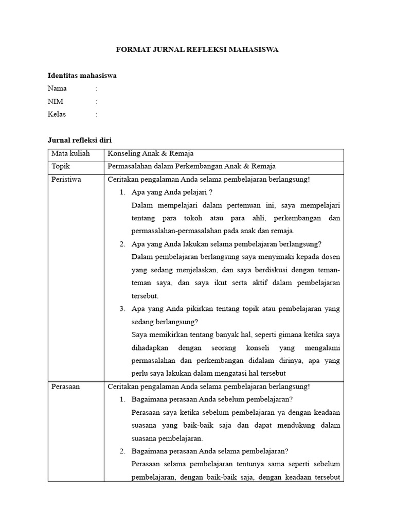 Format Jurnal Refleksi Mahasiswa | PDF
