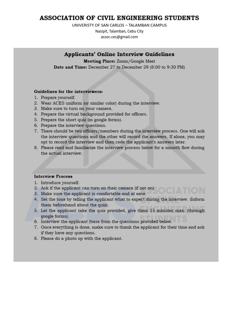 ACES Applicants 2023 Online Interview Guidelines | PDF