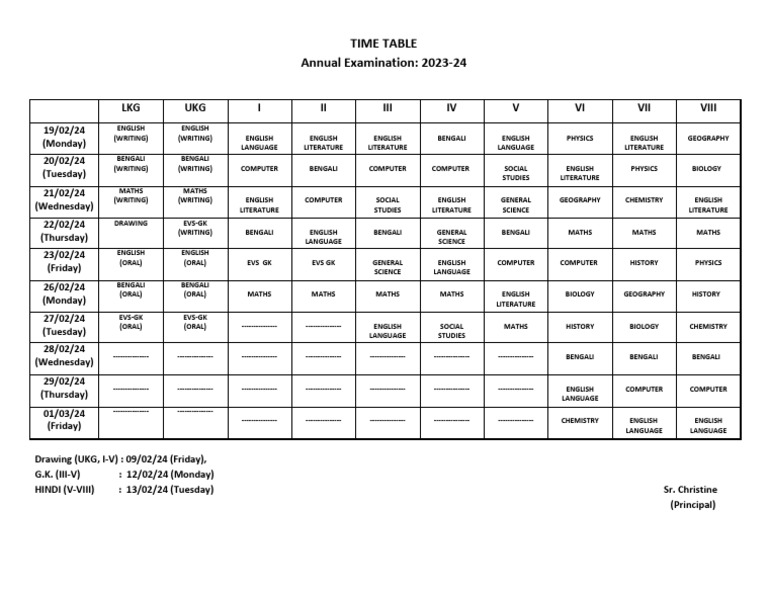 ANNUAL TIME TABLE (LKG-VIII) GH | PDF
