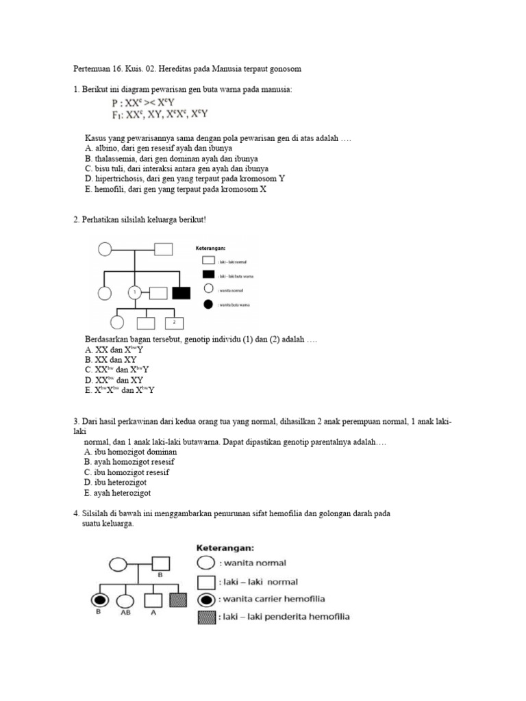 Tugas 02. Hereditas Pada Manusia Terpaut Gonosom - Jawab | PDF