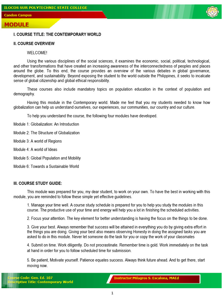 Contemporary World Module 2021 | PDF | Globalization | Ideologies