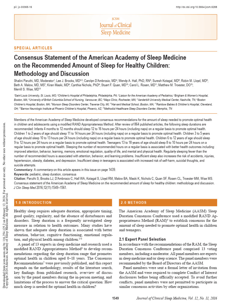 Consensus Statement Of The American Academy Of Sleep Medicine On The