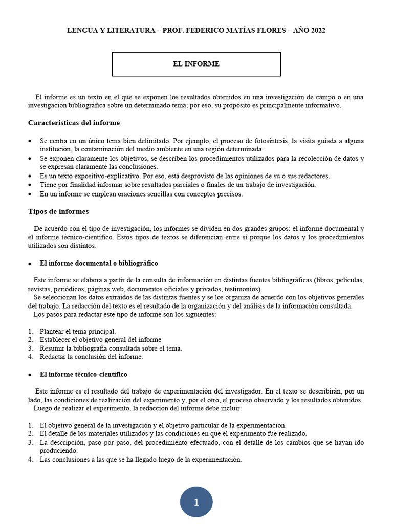 El Informe Caracteristicas | PDF