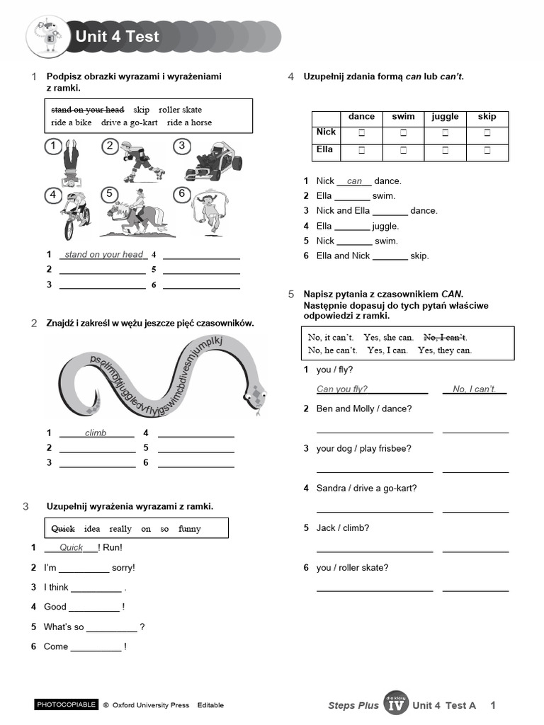 Unit 4 TEST English Plus 1 | PDF