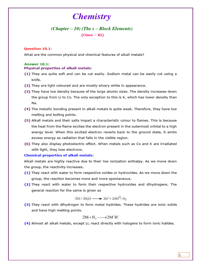 The S Block Elements | PDF