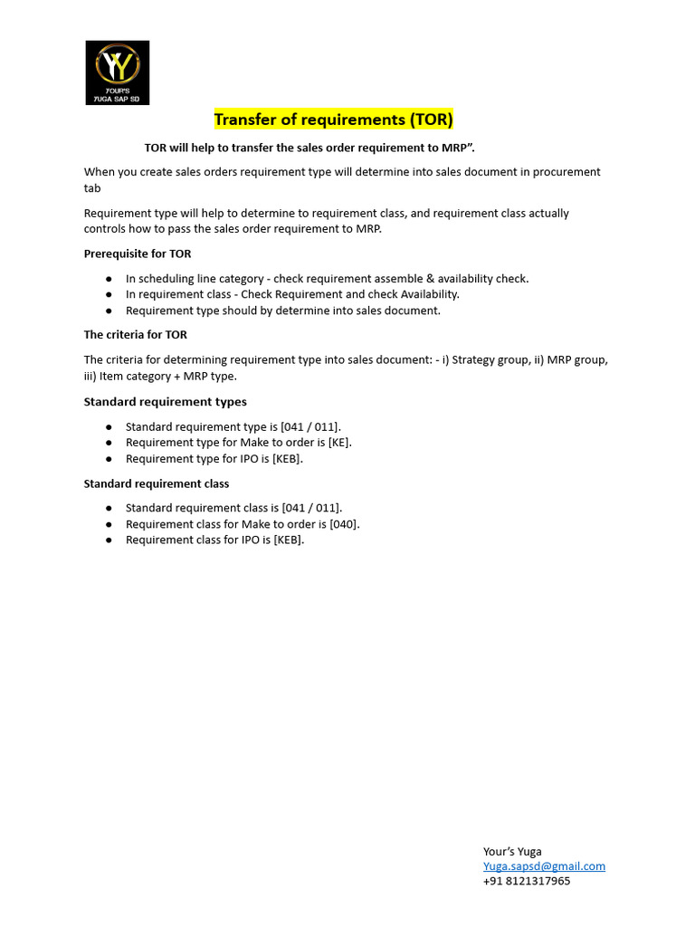 Transfer of Requirements in MRP | PDF