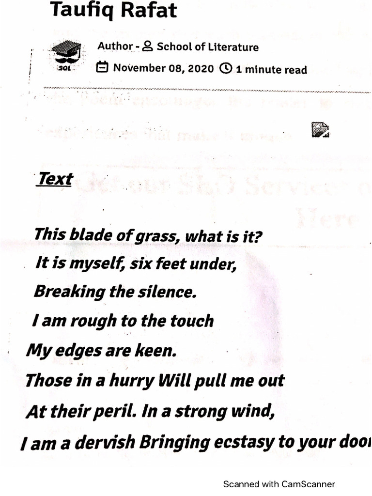 Taufiq Rafat's Poem | PDF